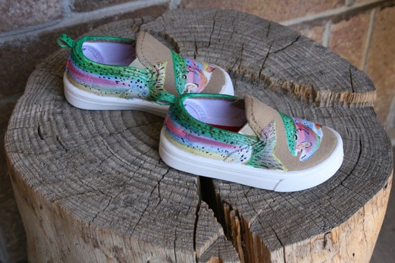HAND PAINTED FISH Shoes Rainbow trout shoes Happy Camper