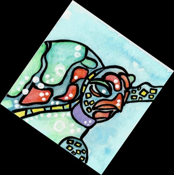 GREEN TURTLE PAINTING cubism animal art pablo by StickyKitties