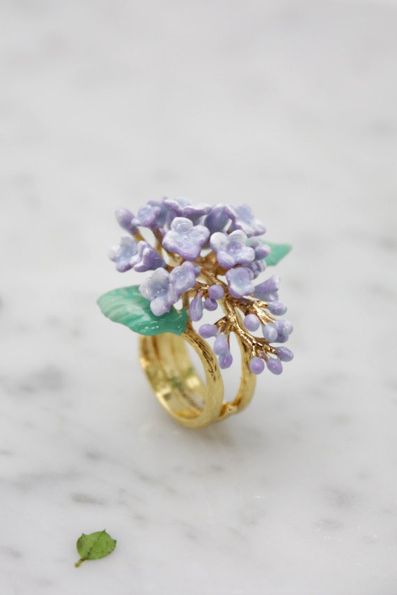 Lilac Ring Flower Ring Handpainted GOODAFTERNINE