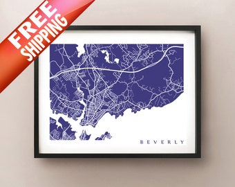 Beverly Massachusetts Map 11x14 Art Print