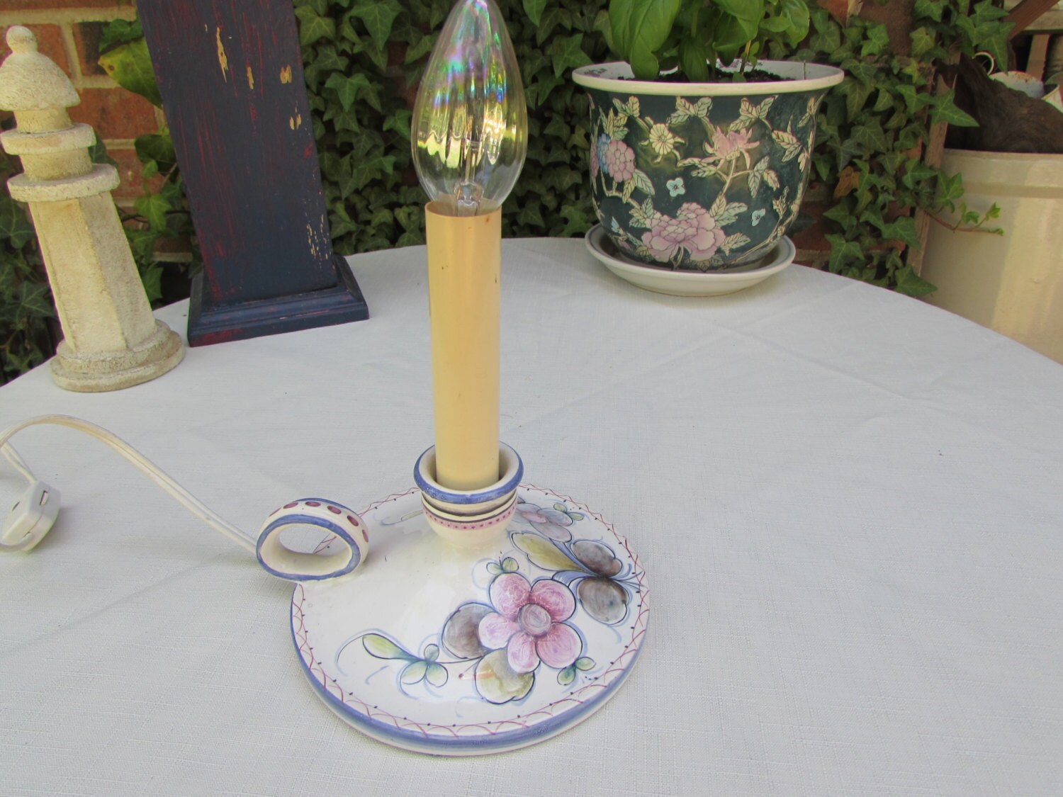 Vintage Hand Painted Candlestick Lamp by ASecondLookThrift on Etsy