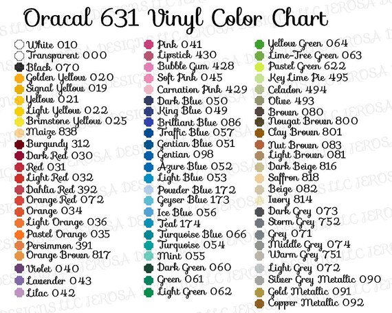 Oracal 631 Color Chart