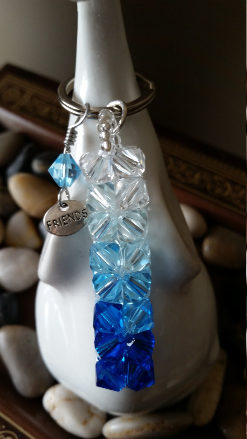 Ombre Crystal Keychain with a Charm Swarovski Capri Blue