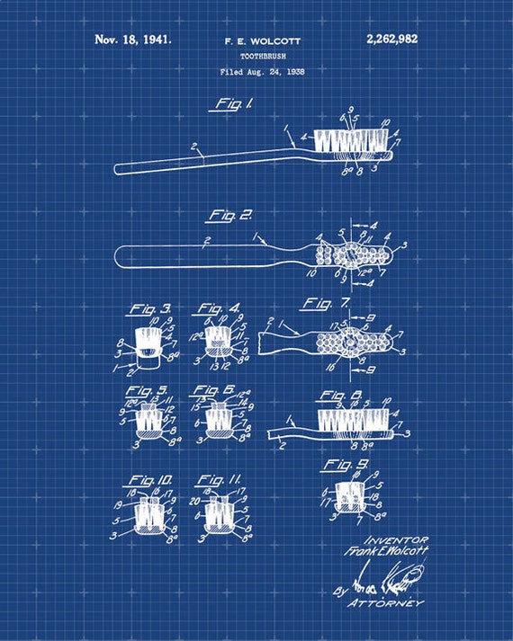 Toothbrush Patent Print Patent Art Print Patent Poster