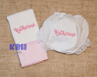 Baby Boy Embroidered Bib and Burp Cloth by KeepsakesByHeather