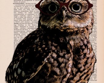 Owl with glasses | Etsy
