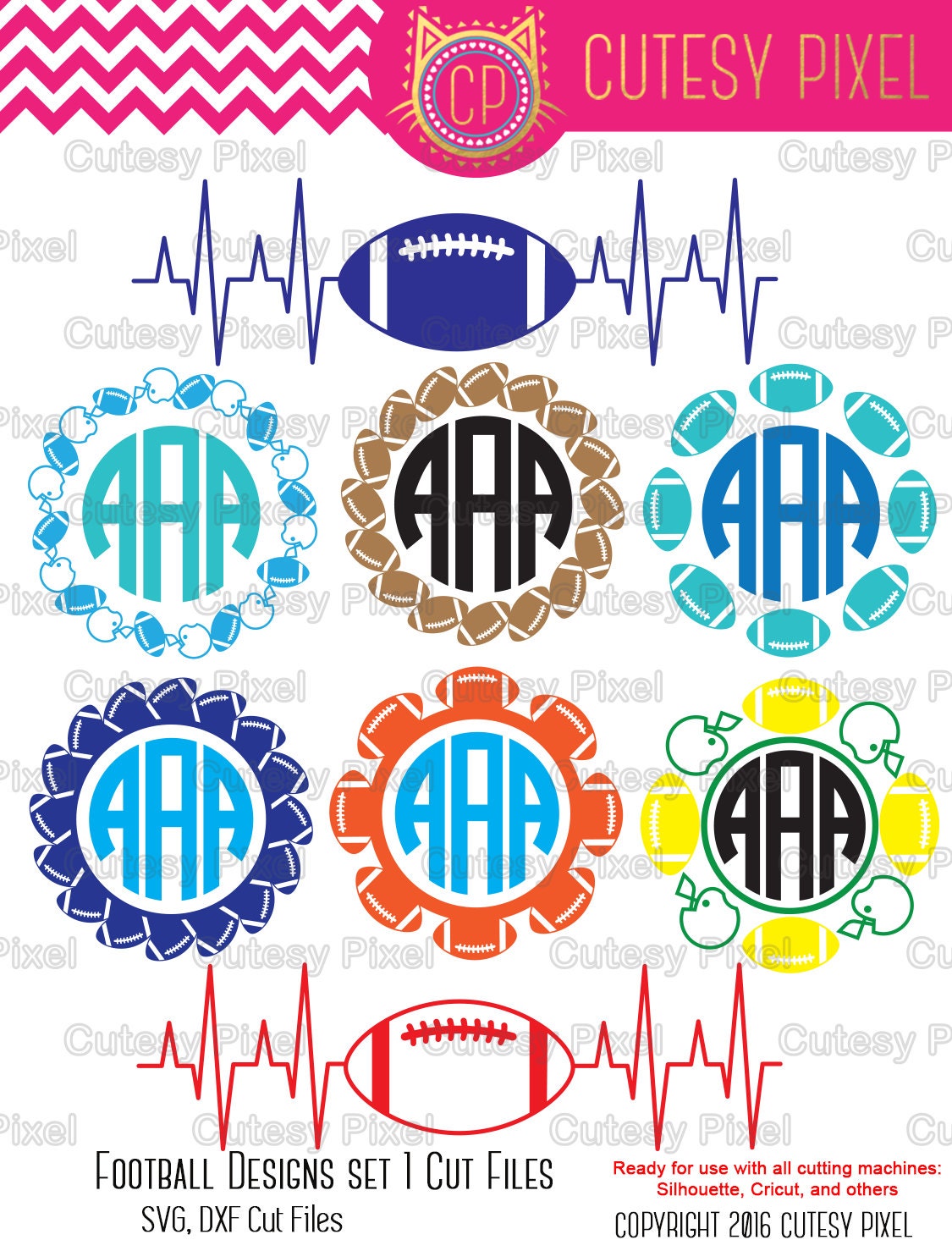 8 Football Monogram Frames Svg cutting file football SVG