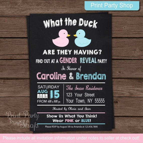 Gender Reveal Invitation What The Duck Gender By Printpartyshop