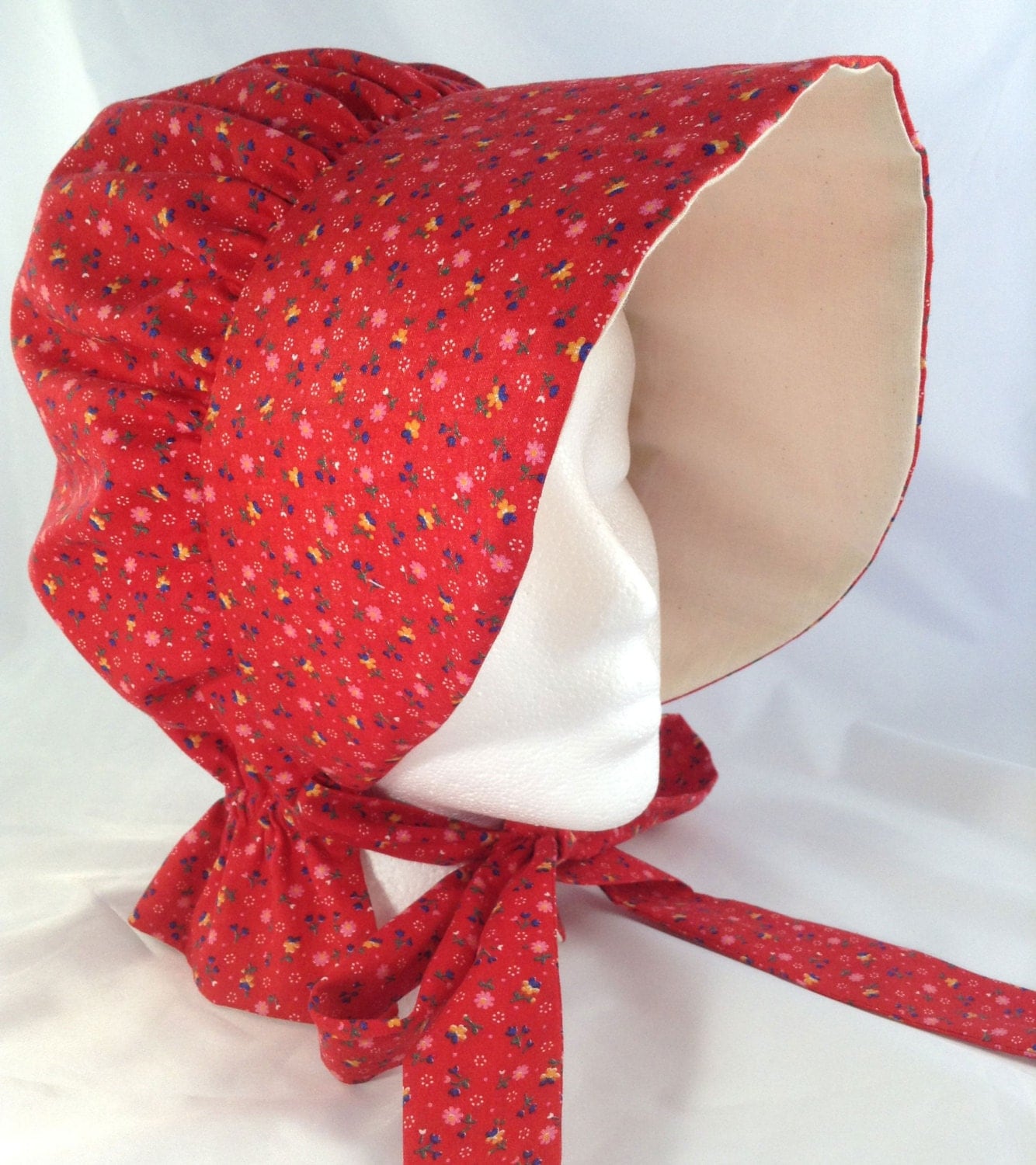 Pioneer Bonnet Womens Sun Bonnet Red Calico by handcraftsbyjoann