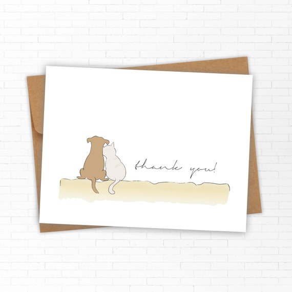 Items similar to Fun Unique Thank You Card: Cute dog cat thank you card ...