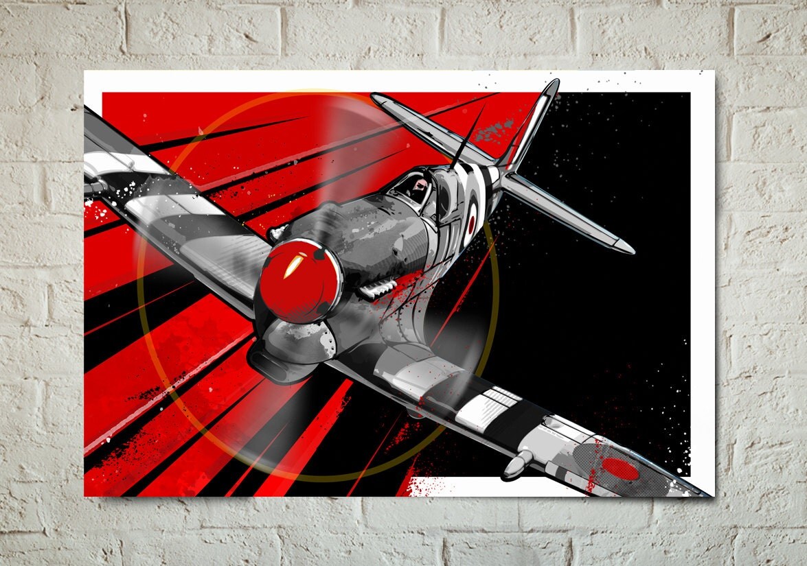 Airplane Art Print Spitfire Pop Art WWII Military Airplane