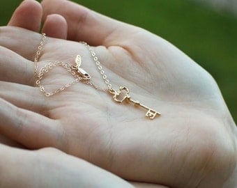 Tiny Gold Skeleton Key Necklace/Choker 14k Gold filled petite