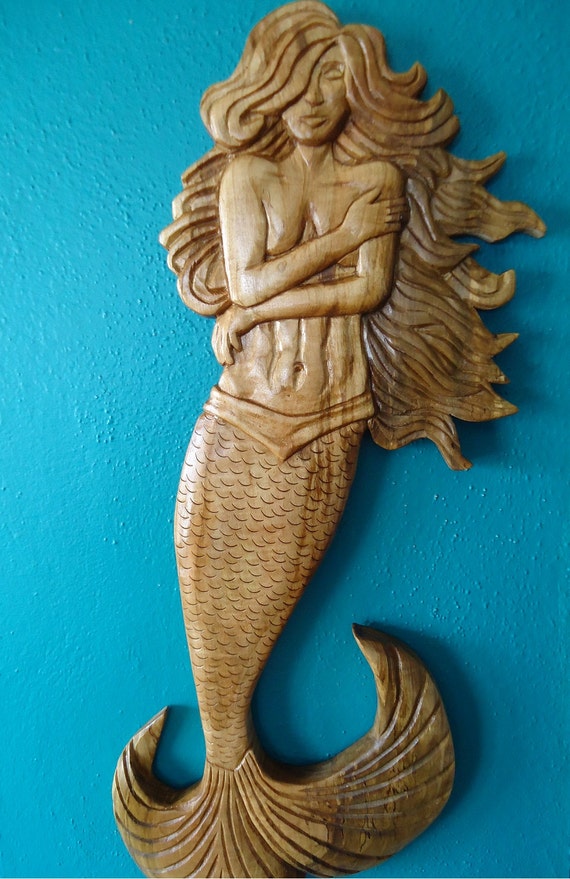 Wooden Mermaid Hand carved wood sculpture by OsborneArtwork