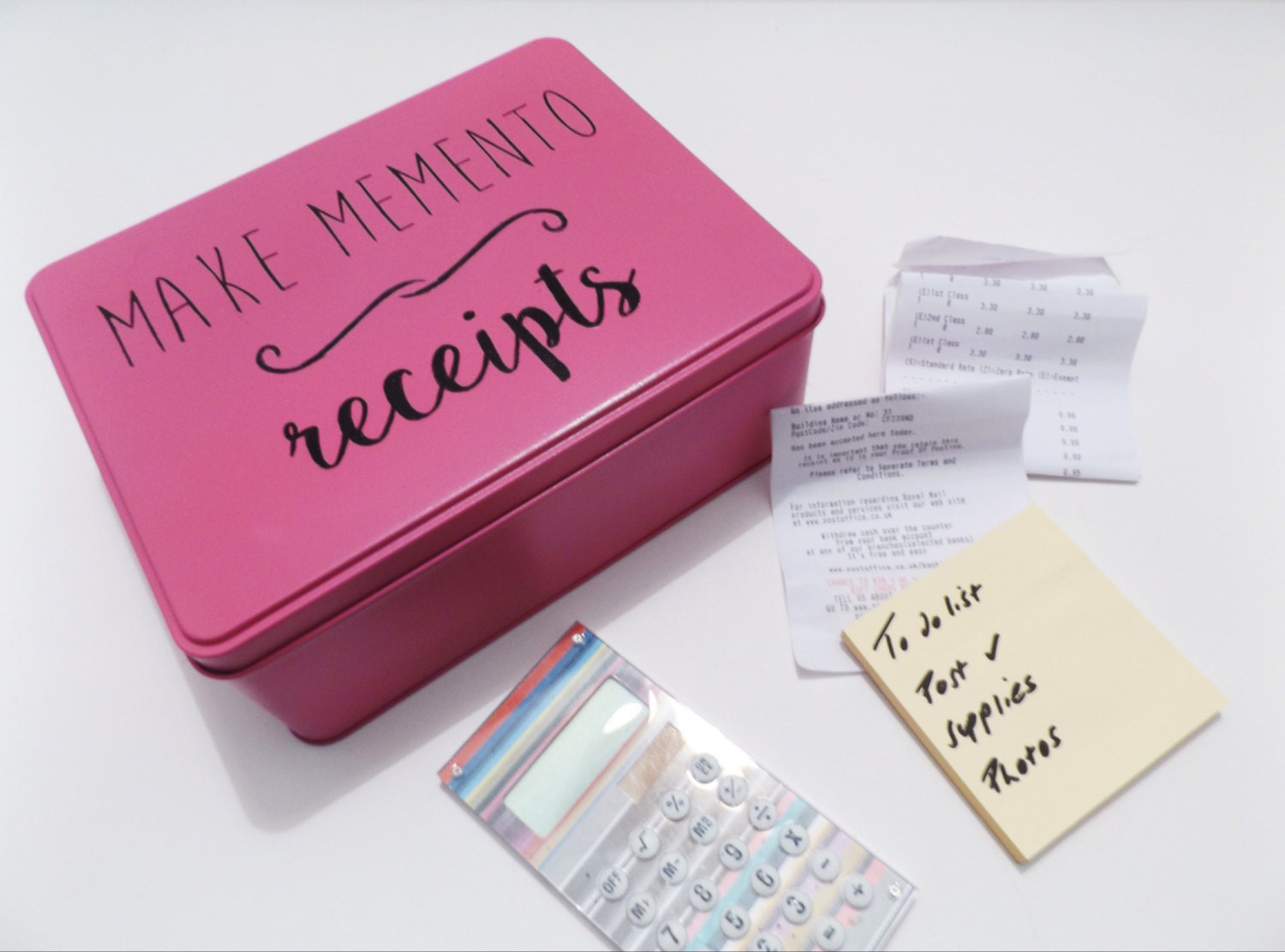 Personalised Receipt Box Storage Tin Pink Storage tin