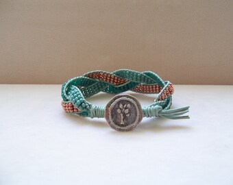 Sea Turtle Beaded Braided Leather Wrap Cuff by thepokeypixie