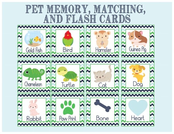 Pet Memory Game Matching Game Flash Cards. Instant Digital