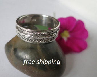 Silver rope ring | Etsy