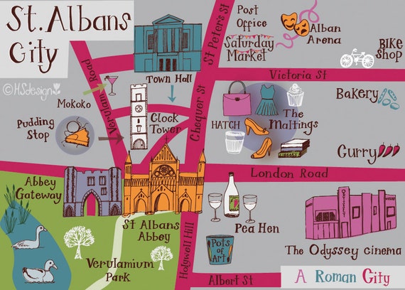 St Albans map print