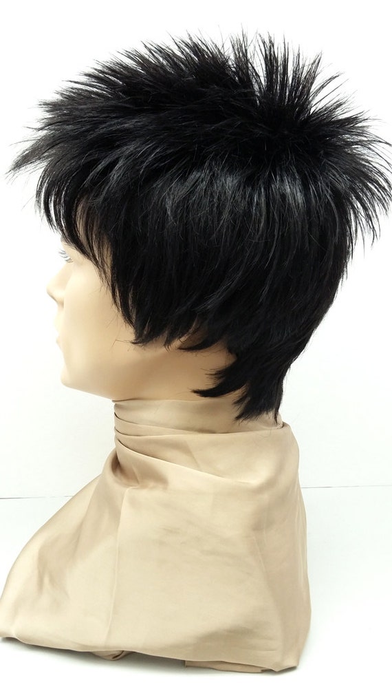 Black Short Spiky Style Men's Wig. Synthetic Costume