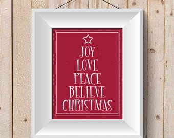 Christmas Tree with Joy Love Peace Believe by doodlingpeapod