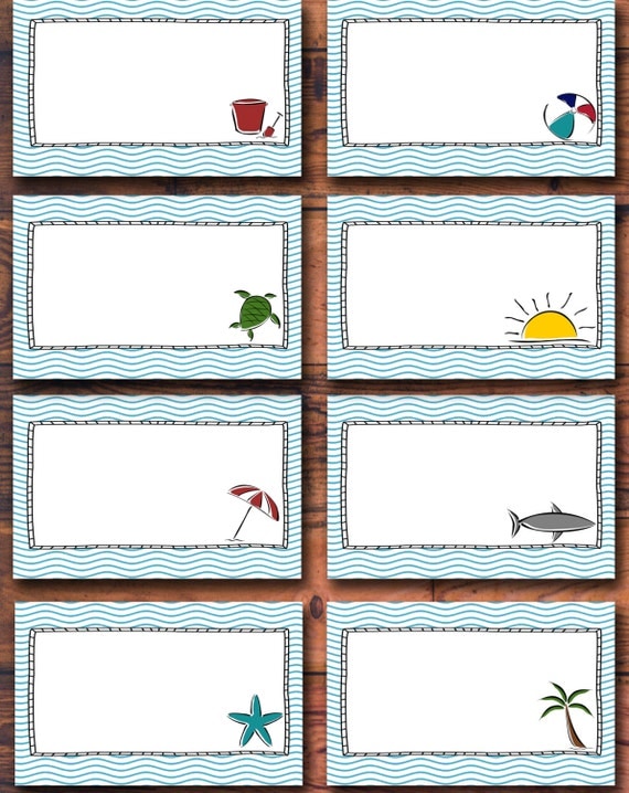 Printable Beach Themed Food Labels Table Tents