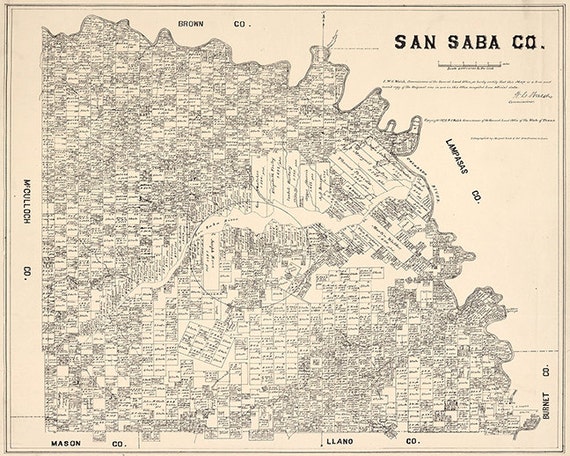 Map of San Saba County Texas TX ... 1879. Shows ownership.