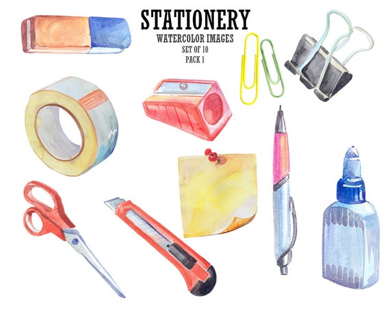 Stationery clipart Office clip art Watercolor clipart Office