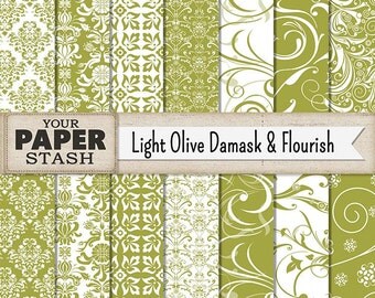 Olive green damask | Etsy