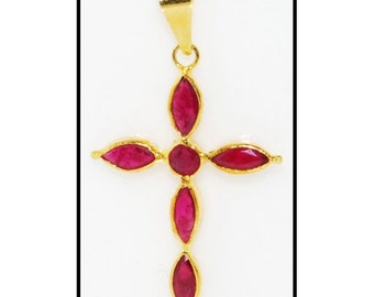 Natural Cross Ruby Gemstone Pendant 18K Yellow Gold by BKGjewels