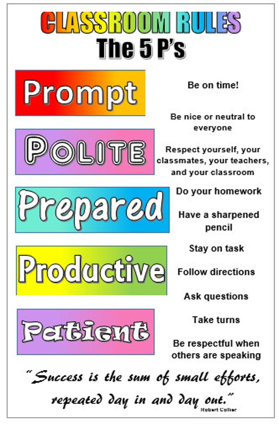 Classroom Rule The 5 P s Poster