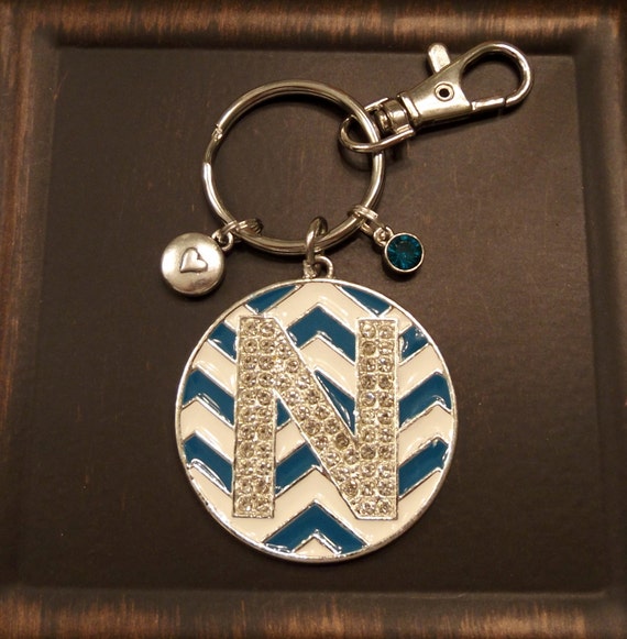 Letter N Initial Key Chain with Birthstone of Your
