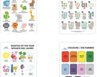 English/Spanish Poster Pack Numbers Animals Colours and