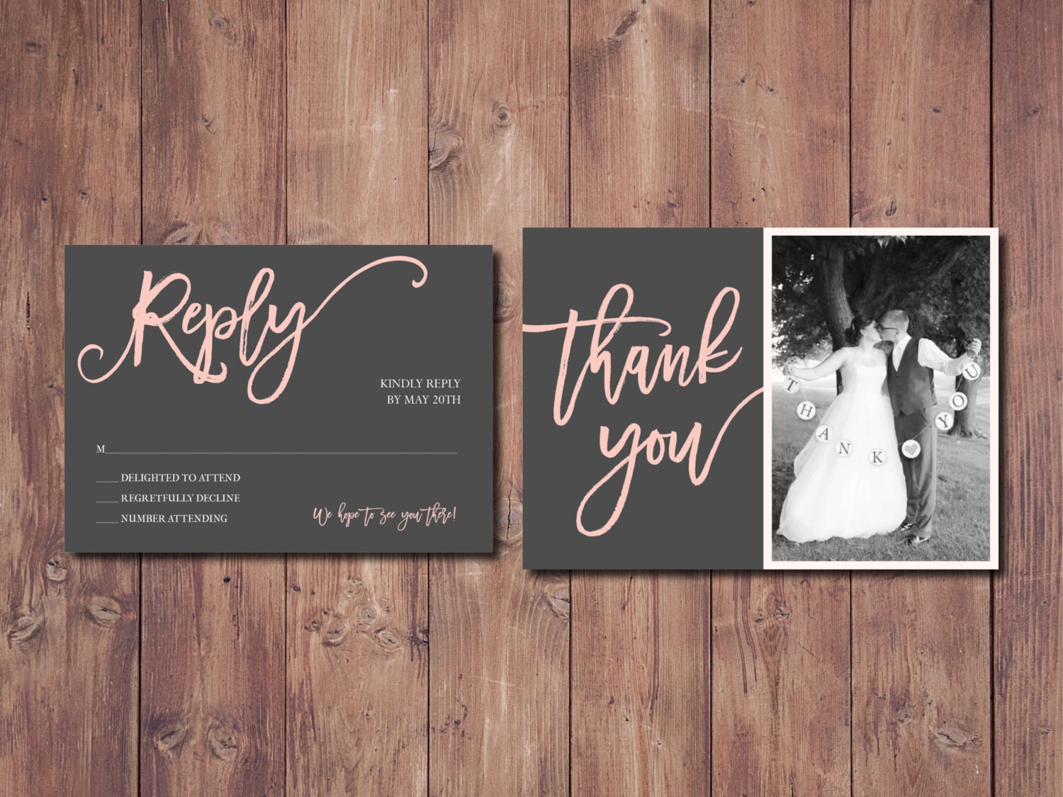 Gray and Pink Wedding Invite Pastel Wedding Invitation