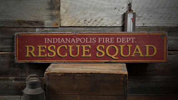 Rescue Squad Wood Sign Personalized Fire Department Location