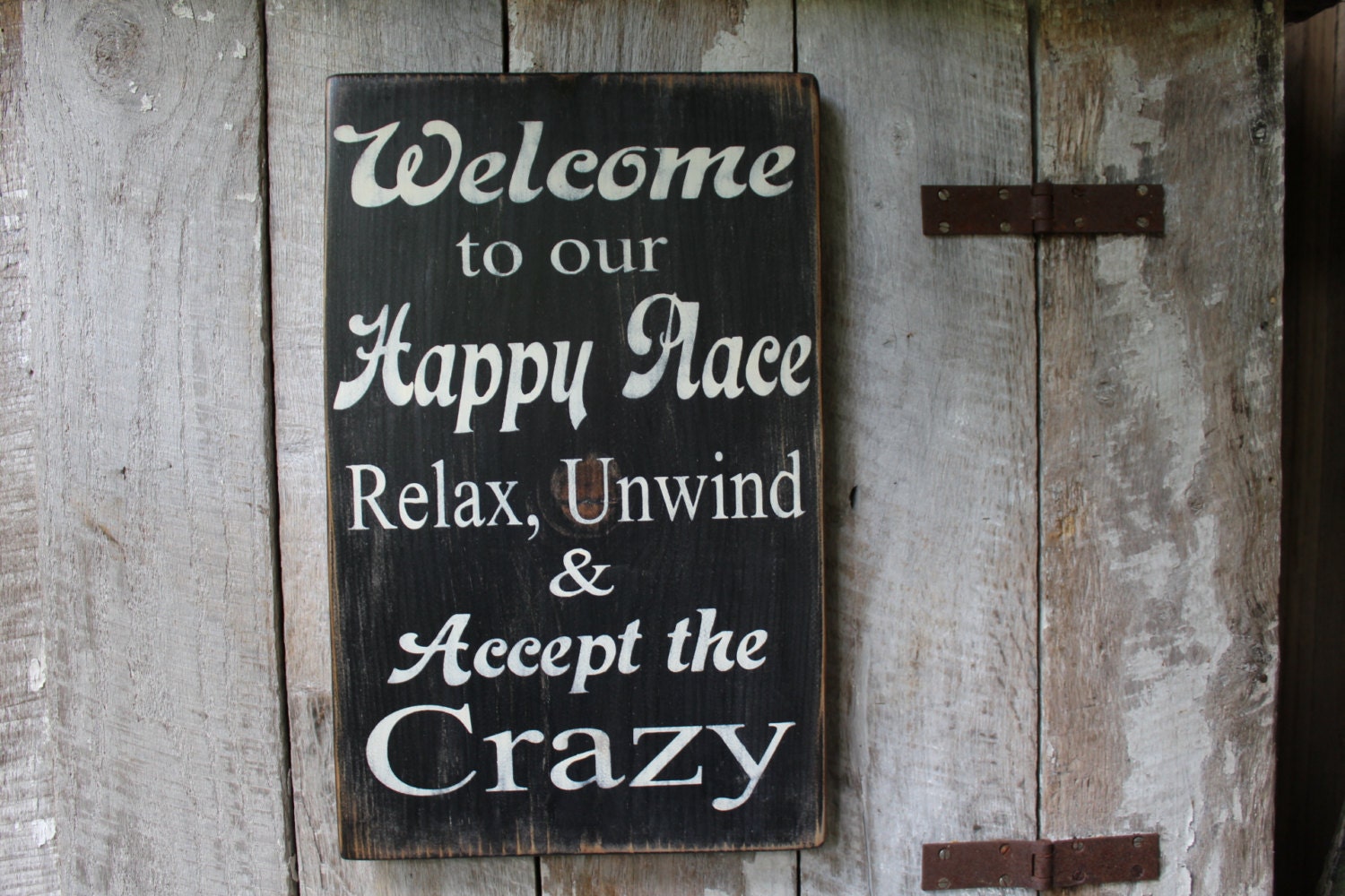 Primitive Wood Sign Welcome To Our Happy Place Rustic Cabin