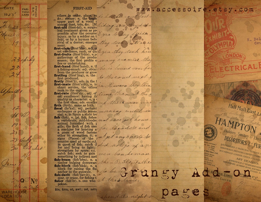 Digital Vintage Journal Page Kit Grungy Add-on Pages