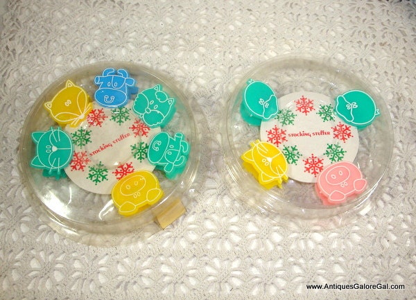 Vintage Animal Clips, Kitschy, Plastic, Cat, Cow, Pig, Pink, Yellow ...