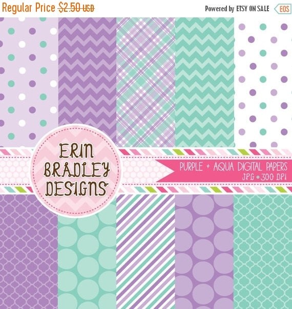 SALE Purple and Aqua Digital Paper Pack by ErinBradleyDesigns