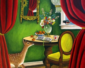 The Curious Cat Fine art print by Catherine by CatherineNolinArt