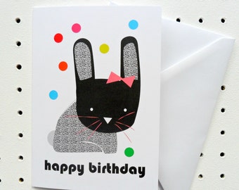 Rabbit birthday card | Etsy
