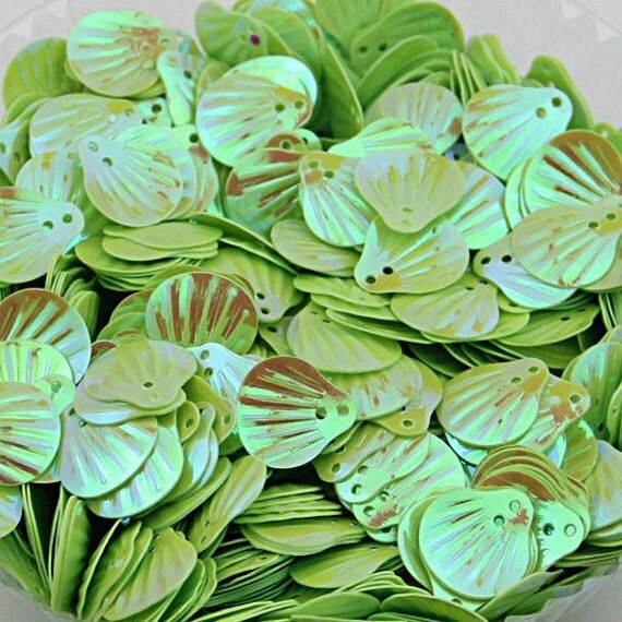 Green Sea Shells Sequins-Lime Green-12x14mm-100 PCS