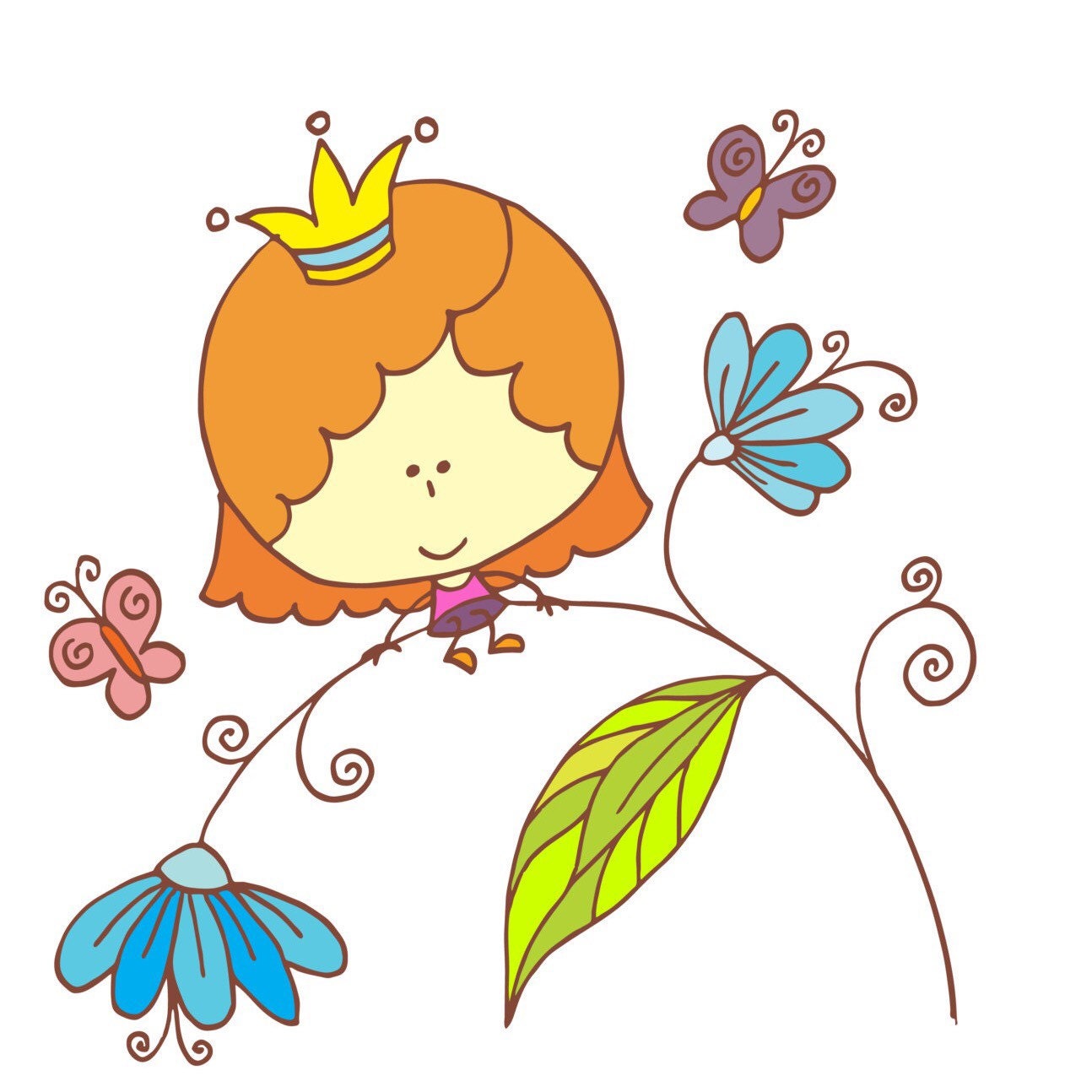Little cartoon princess with flowers
