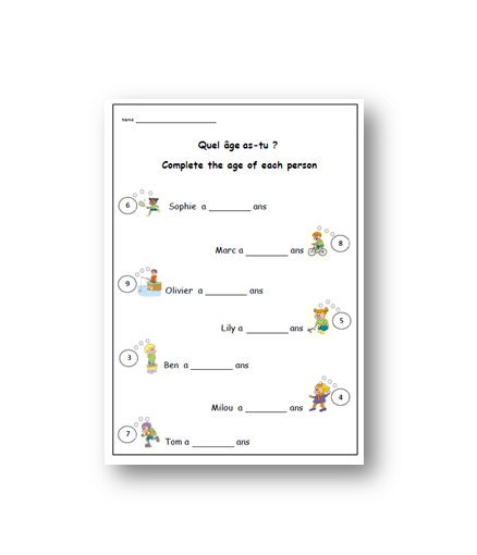 Say Your Age FRENCH WORKSHEETSimple Writing Exercise to Help