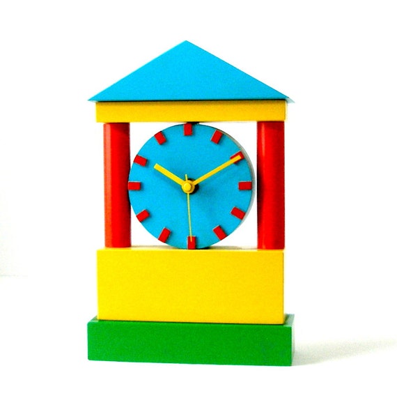 1984 Artist Made Memphis Style CLOCK Sculpture Bright Color