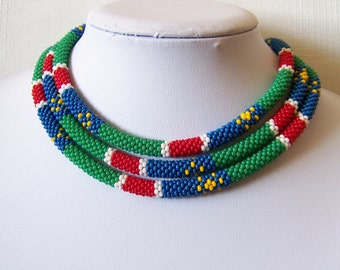 Long Beaded Crochet Rope Necklace Beadwork Geometric by lutita