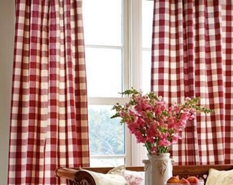 Red gingham curtains | Etsy