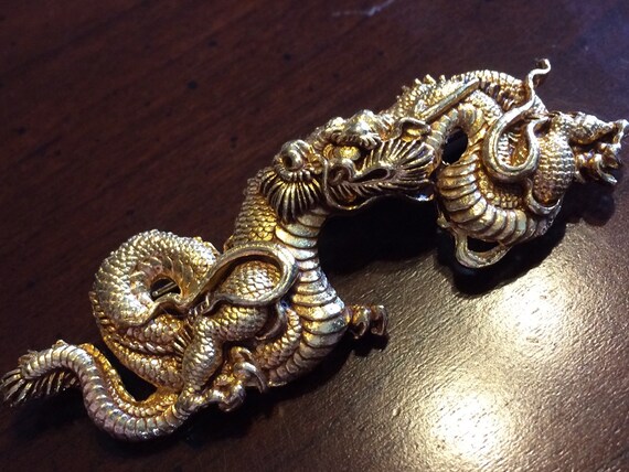 Vintage Gold Dragon Menuki Brooch Pin - Sword Ornament - Japanese ...