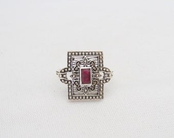 Vintage Sterling Silver Ruby Filigree Ring Size 7