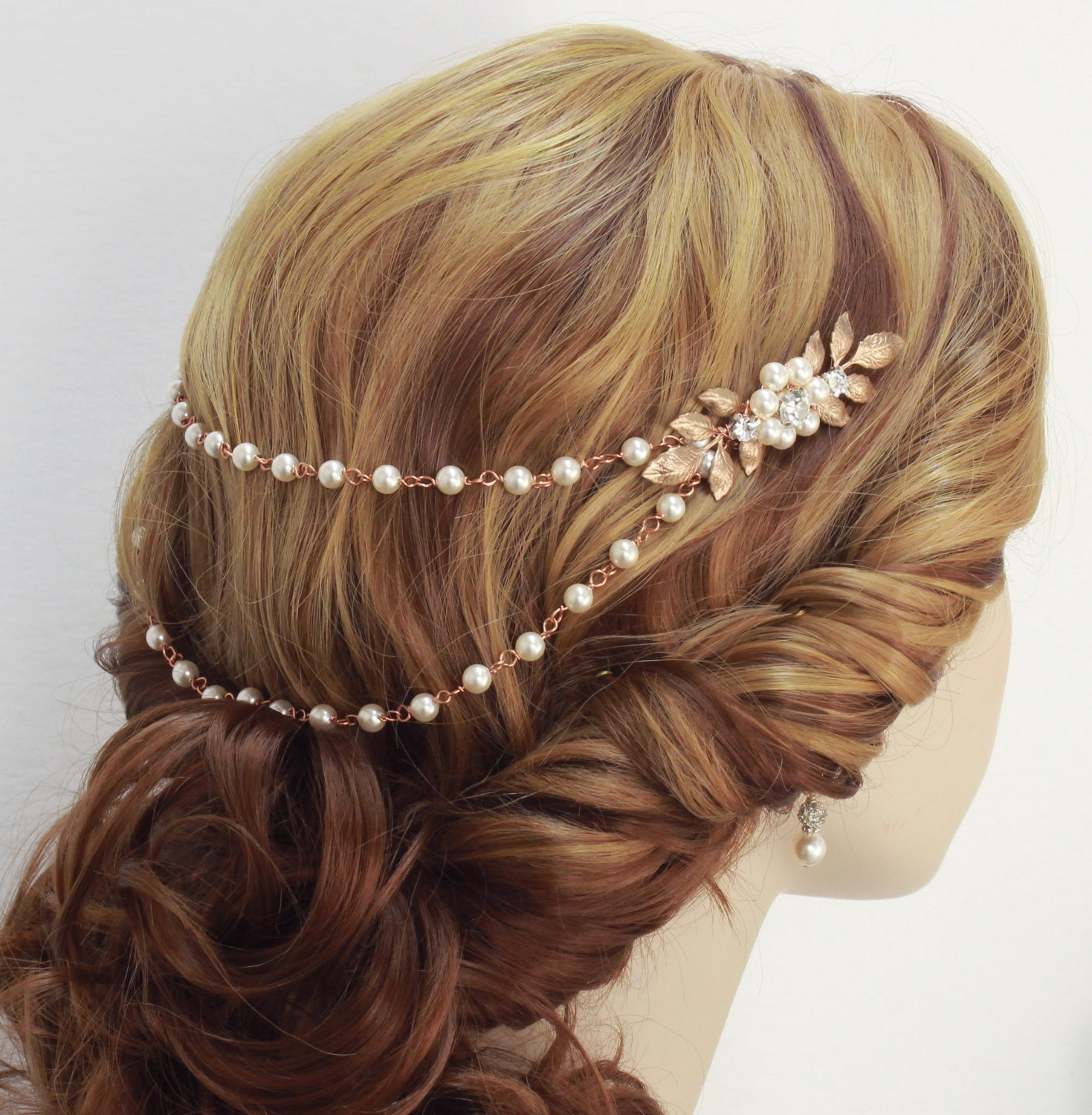 Rose gold Wedding hair chain Bridal Hair Chain Bridal comb