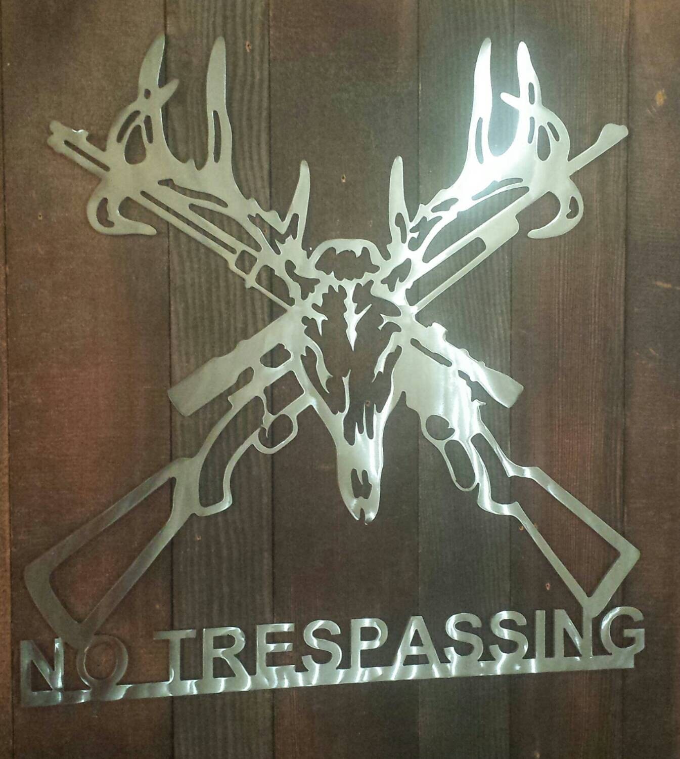 Deer Skull And Cross Guns No Trespassing By Backcountrymetalwork